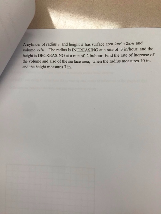 Solved A cylinder of radius r and height h has surface area | Chegg.com