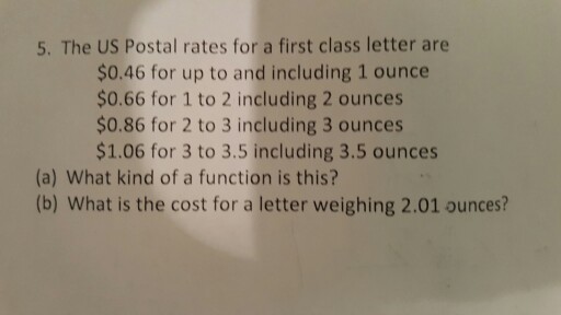 Solved The US Postal rates for a first class letter are | Chegg.com
