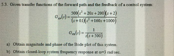 Solved Given transfer functions of the forward path and the | Chegg.com
