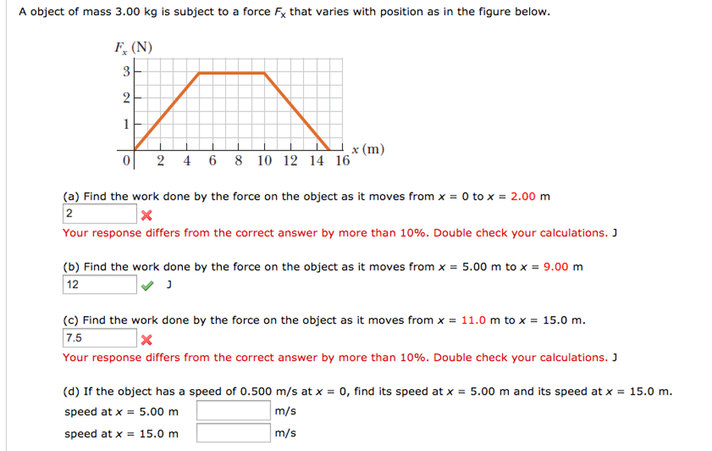 Solved A object of mass 3 00 kg is subject to a force Fx | Chegg.com