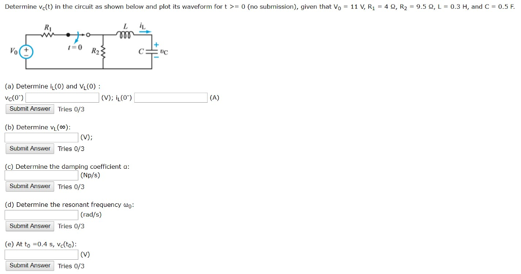 Solved Determine vc(t) in the circuit as shown below and | Chegg.com