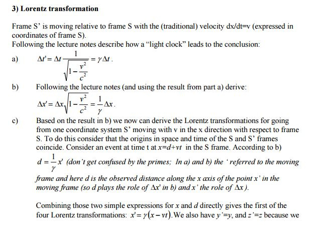Solved 3) Lorentz transformation Frame S' is moving relative | Chegg.com