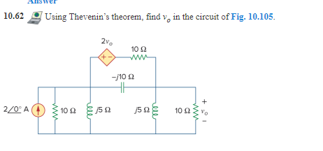 Solved 10.62 Using Thevenin's theorem, find vo in the | Chegg.com