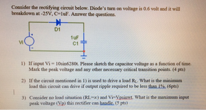 Solved Consider the rectifying circuit below. Diode's turn | Chegg.com