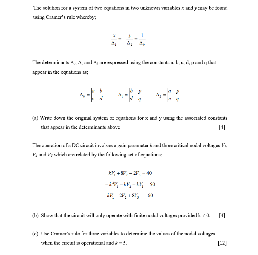Solved The solution for a system of two equations in two | Chegg.com