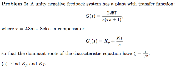 Solved Problem 2: A unity negative feedback system has a | Chegg.com