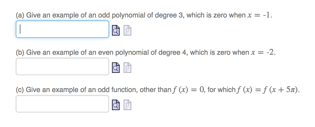 Solved (a) Give an example of an odd polynomial of degree 3, | Chegg.com