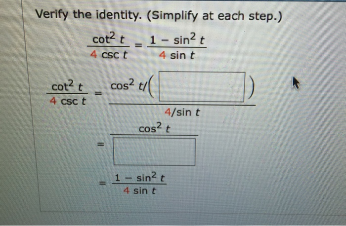 Solved verify the identity. (Simplify at each step.) | Chegg.com