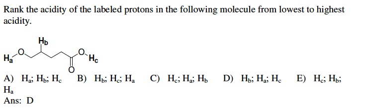 Solved Rank the acidity of the labeled protons in the | Chegg.com