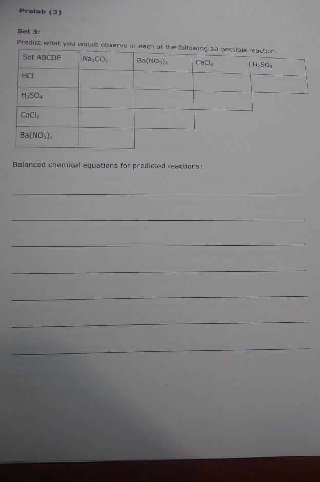 Solved Prelab (2) Set 2: Predict what you would observe in | Chegg.com