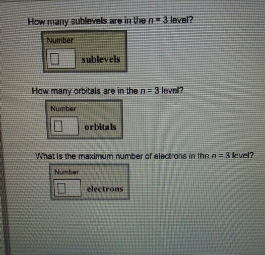 Solved How many sublevels are in the n 3 evel? Number | Chegg.com
