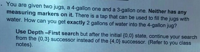 Solved You are give two jugs, a 4-gallon one and a 3-gallon | Chegg.com