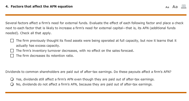 Solved Factors that affect the AFN equation Several factors | Chegg.com Solved Factors that affect the AFN equation Several factors | Chegg.com
