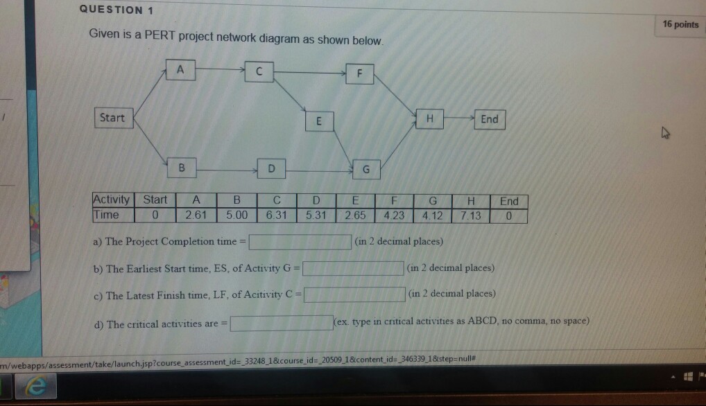 Solved Given is a PERT network diagram as shown below a) | Chegg.com