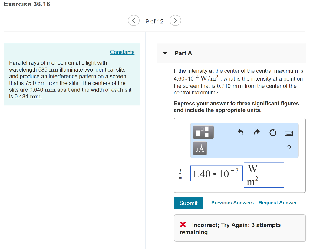Solved Exercise 36.18 9 of 12 > Constants Part A Parallel | Chegg.com