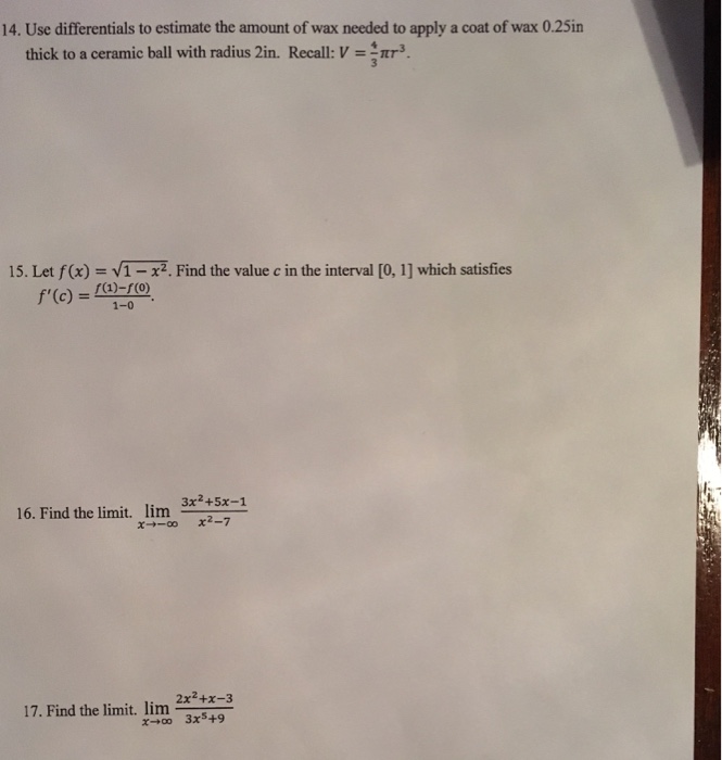 Solved Use differentials to estimate the amount of wax | Chegg.com