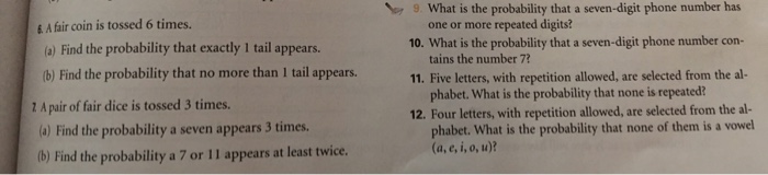 Solved A fair coin is tossed 6 times, (a) Find the | Chegg.com