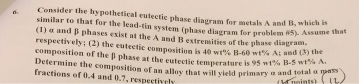 Solved Consider the hypothetical eutectic phase diagram for | Chegg.com