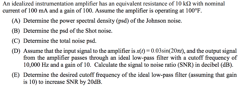 Solved An idealized instrumentation amplifier has an | Chegg.com