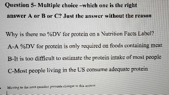 Solved Why is there no % DV for protein on a Nutrition Facts | Chegg.com