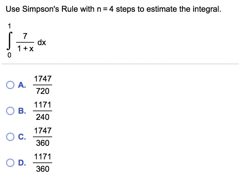 Solved Use Simpson's Rule with n = 4 steps to estimate the | Chegg.com