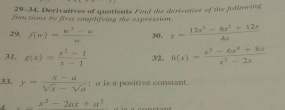 Solved 29-34. Derivatives of quotients Find the derivative | Chegg.com