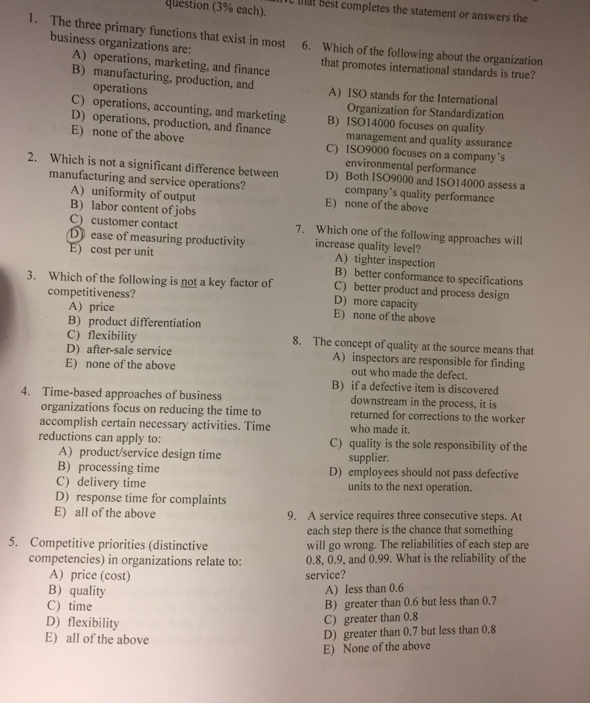 Solved The three primary functions that exist in most | Chegg.com