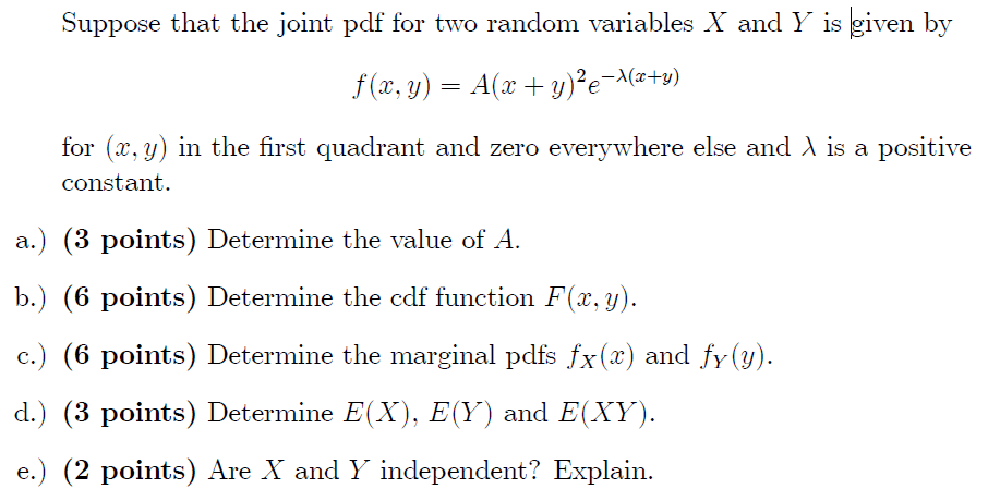 Solved Suppose that the joint pdf for two random variables X | Chegg.com