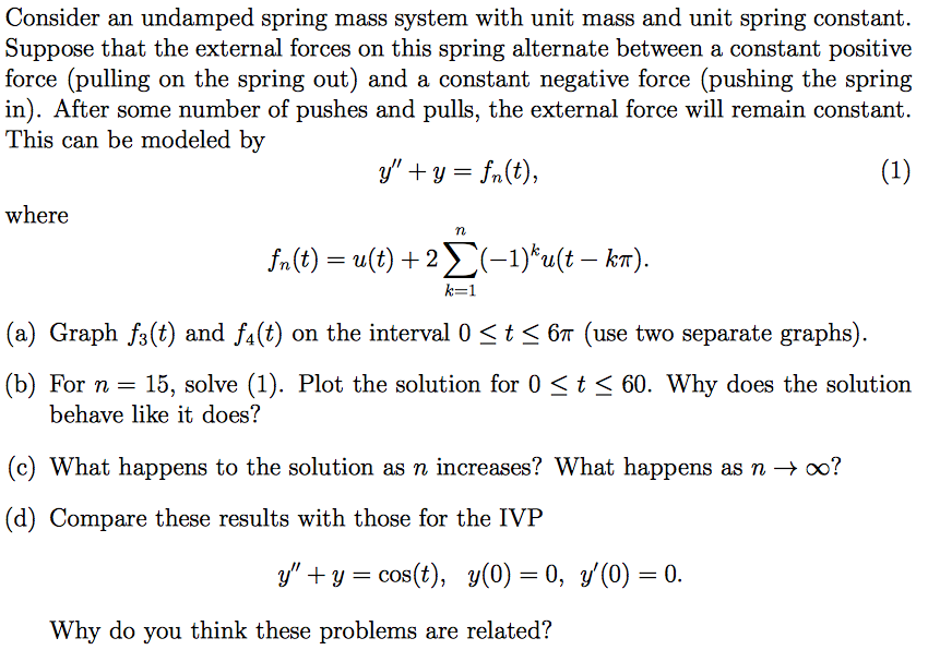 Solved Consider an undamped spring mass system with unit | Chegg.com