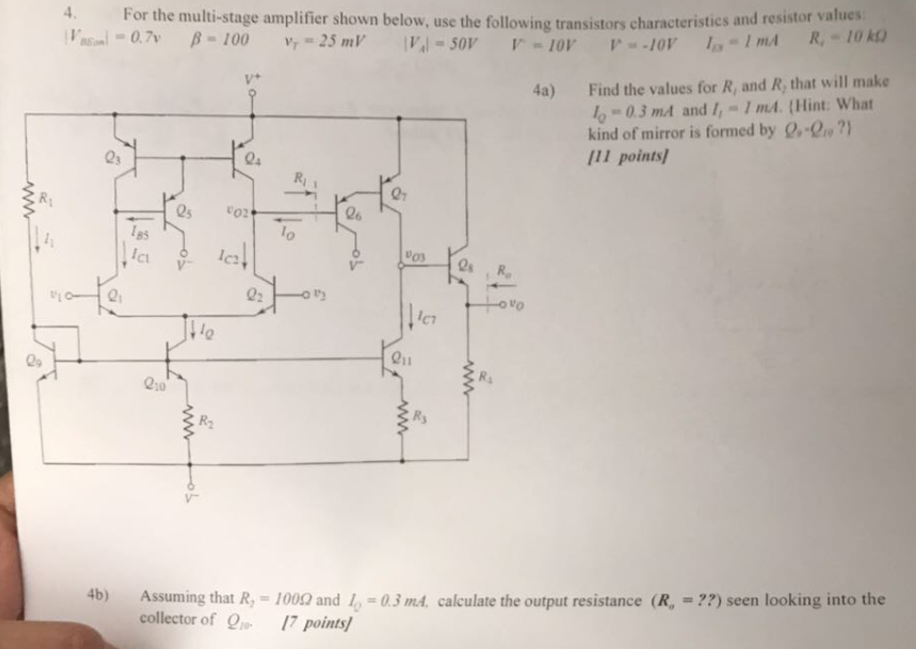 4. For the multi-stage amplifier shown below, use the | Chegg.com
