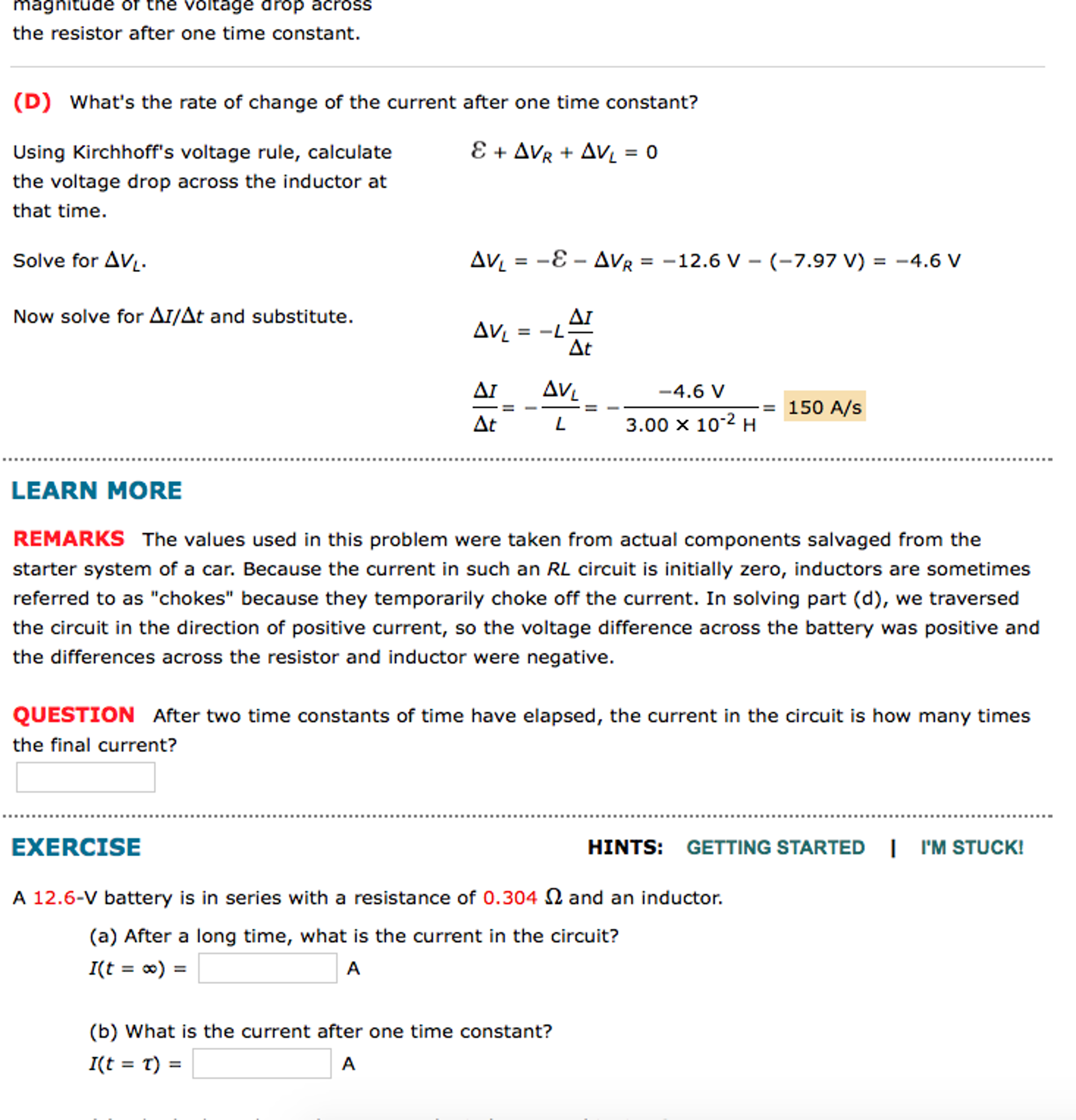 Solved Example 20 8 An Rl Circuit Goal Calculate A Time