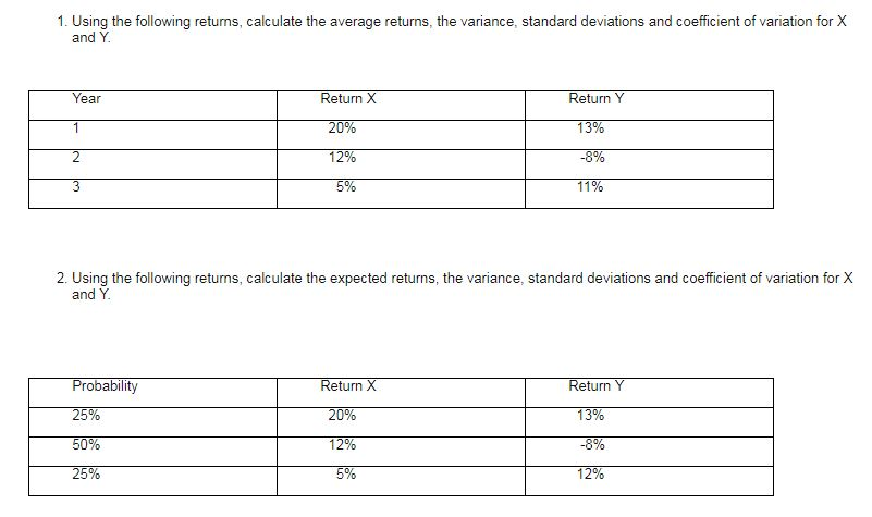 Solved Using the following returns, calculate the average | Chegg.com