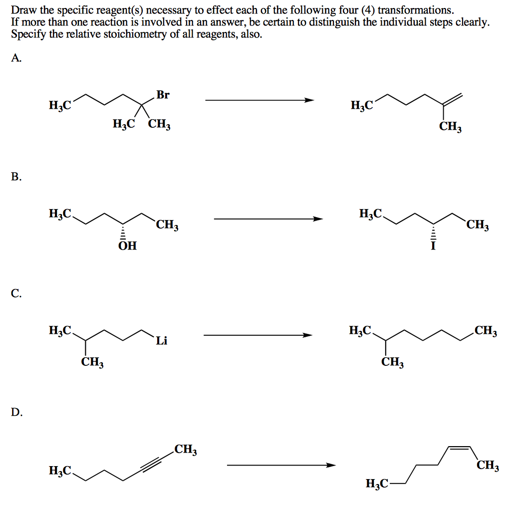 Solved Draw the specific reagent(s) necessary to effect each | Chegg.com