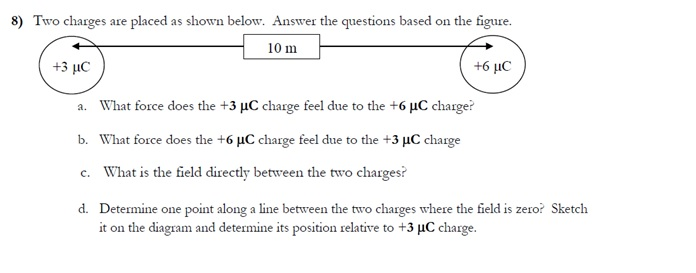 Solved Two charges are placed as shown below. Answer the | Chegg.com