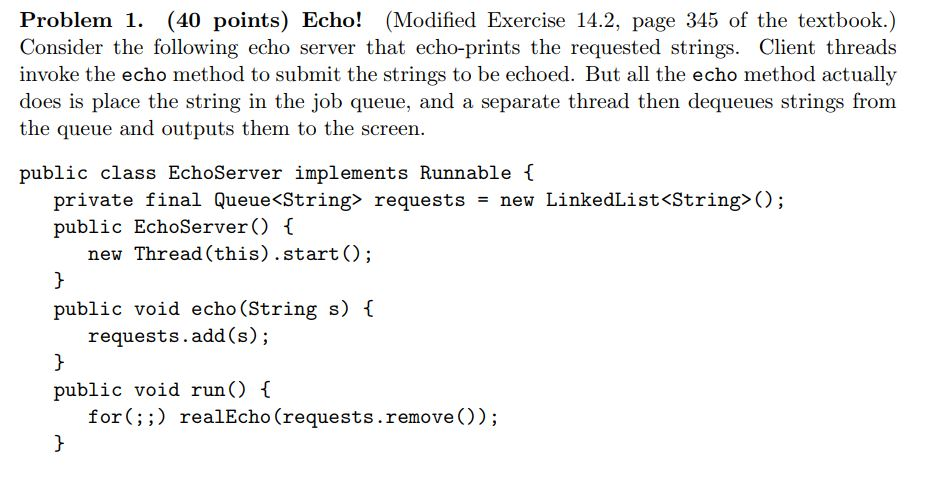 Praben 1 (e pobnte Consider the following echo server | Chegg.com