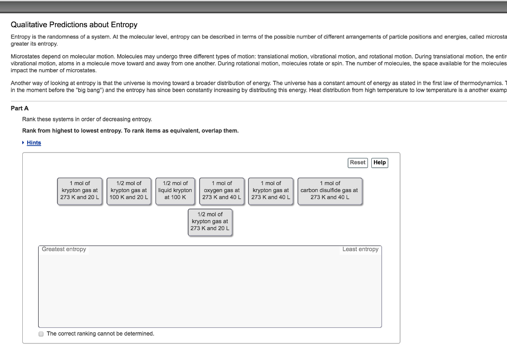 Solved Qualitative Predictions About Entropy Entropy Is The