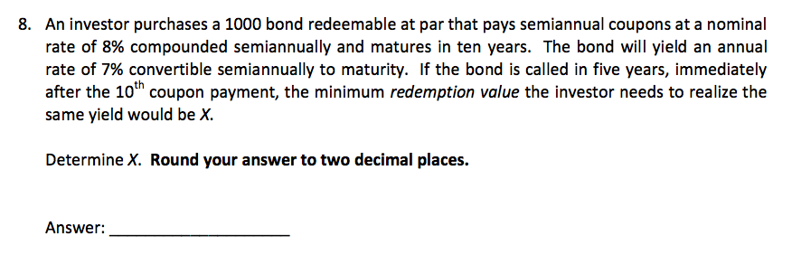 Solved An investor purchases a 1000 bond redeemable at par | Chegg.com