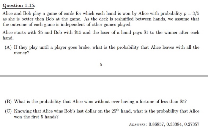 Solved Alice and Bob play a game of cards for which each | Chegg.com
