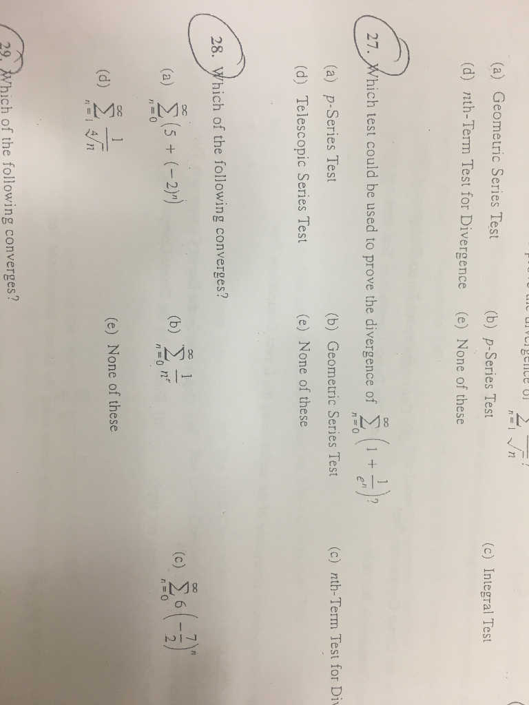 Solved (a) Geometric Series Test (d) nth-Term Test for | Chegg.com