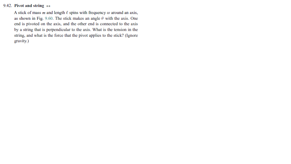 Solved 9.42. Pivot and string A stick of mass m and length l | Chegg.com