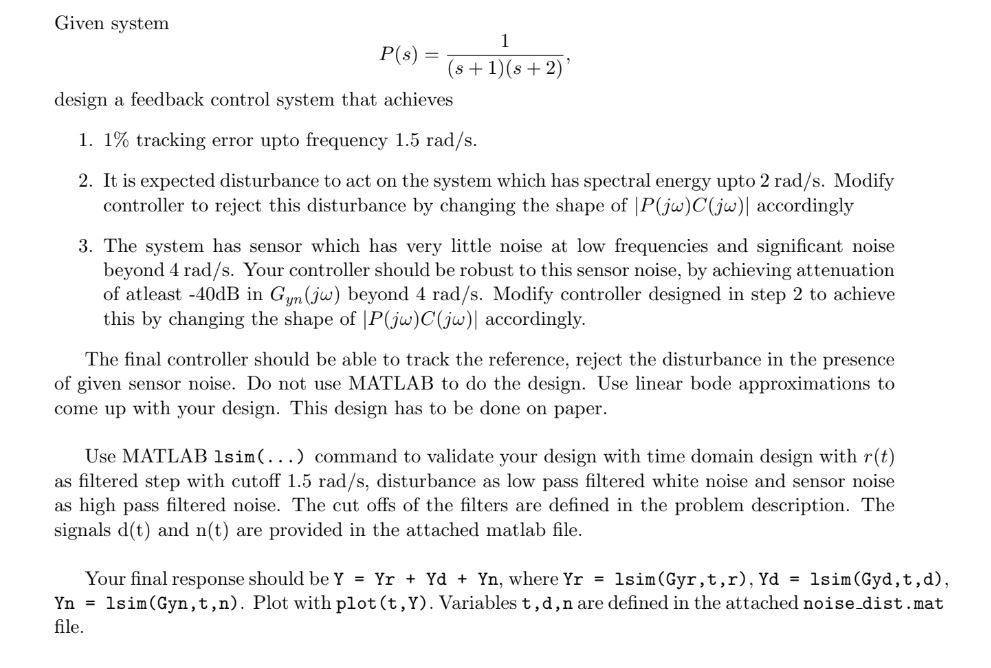 Given system P(s) = design a feedback control system | Chegg.com