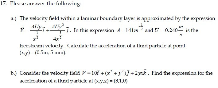 Solved The velocity field within a laminar boundary layer is | Chegg.com