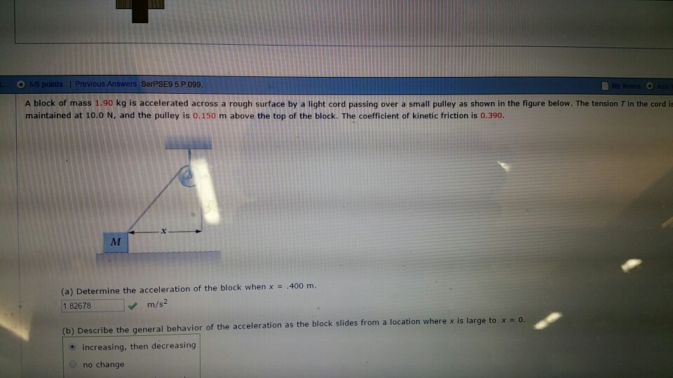 Solved A block of mass 1.90 kg is accelerated across a rough | Chegg.com