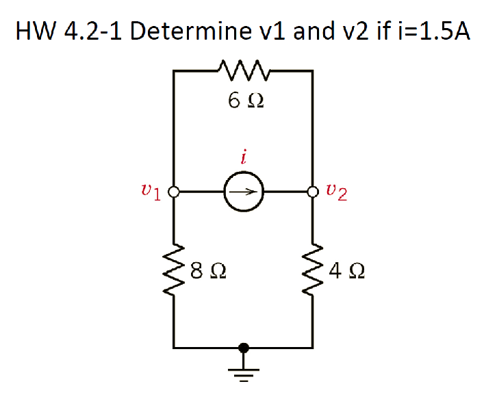 Solved HW 4.2-1 Determine v1 and v2 if i=1.5A | Chegg.com Solved HW 4.2-1 Determine v1 and v2 if i=1.5A | Chegg.com