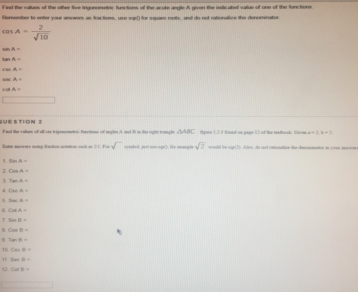 Solved Find the values of the other five trigonometric | Chegg.com