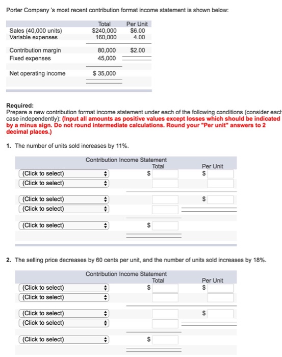 Solved Porter Company 's most recent contribution format | Chegg.com