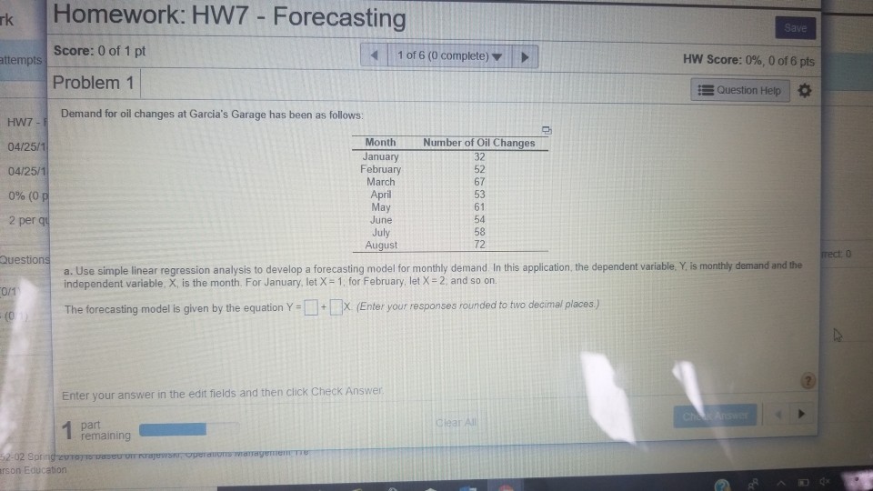 Solved K Homework Hw7 Forecasting Score 0 Of 1 Pt Problem