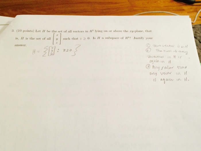 Solved Linear algebra. Is H a subspace of R3? The zero | Chegg.com
