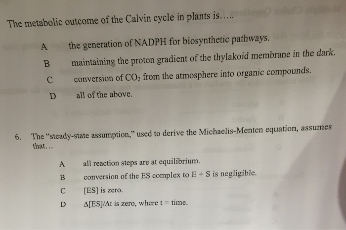 Solved The metabolic outcome of the Calvin cycle in plants | Chegg.com