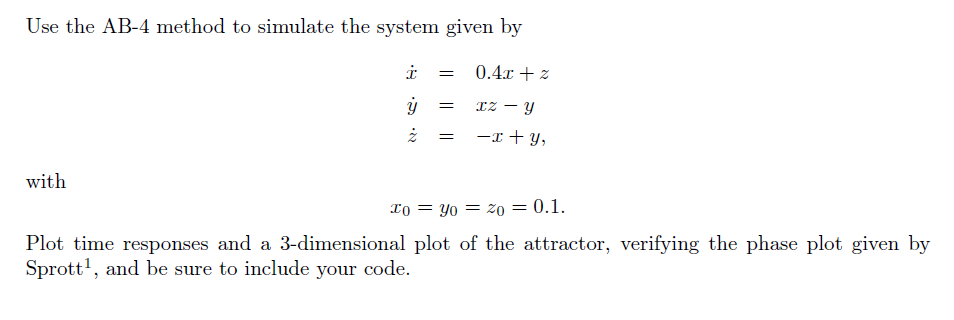 Problem: Sprott's Simple Chaotic System System | Chegg.com